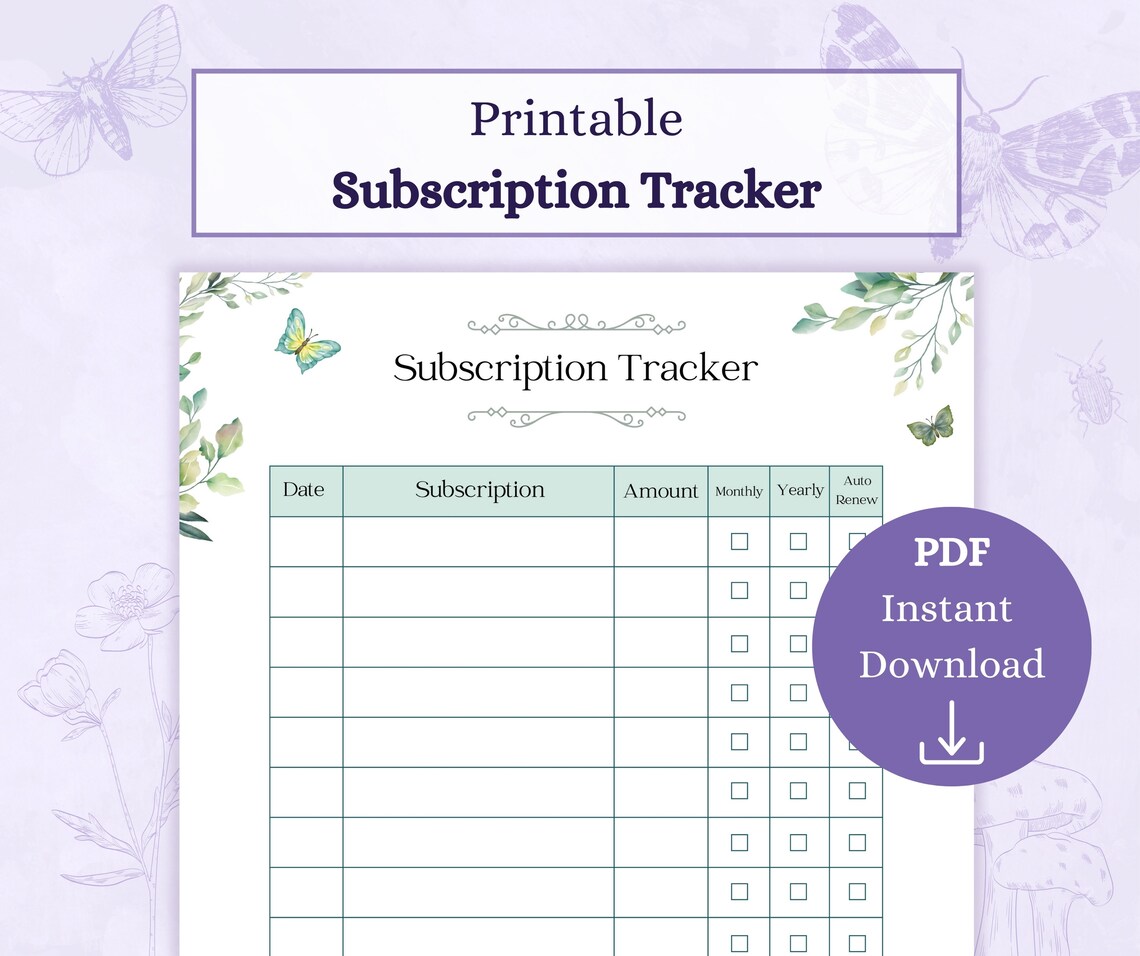 Subscription Tracker Printable PDF | Membership Tracker | Expense Log ...