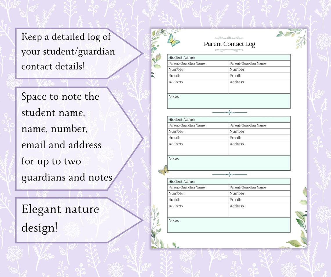 Parent Contact Log Printable PDF | Parent Teacher Log | Communication ...
