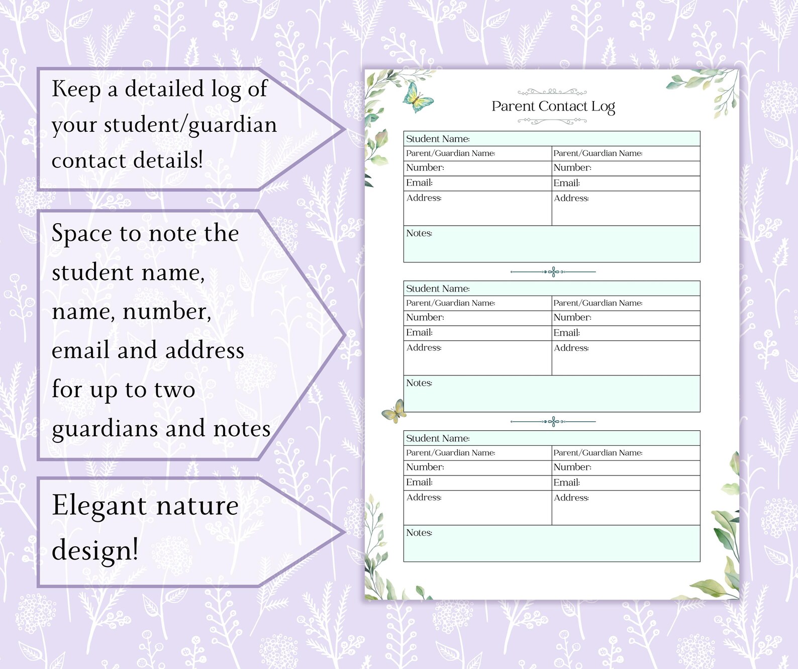 Parent Contact Log Printable PDF | Parent Teacher Log | Communication ...