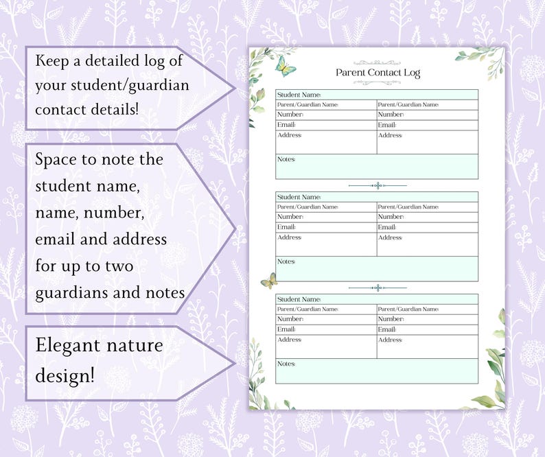 Parent Contact Log Printable PDF | Parent Teacher Log | Communication ...