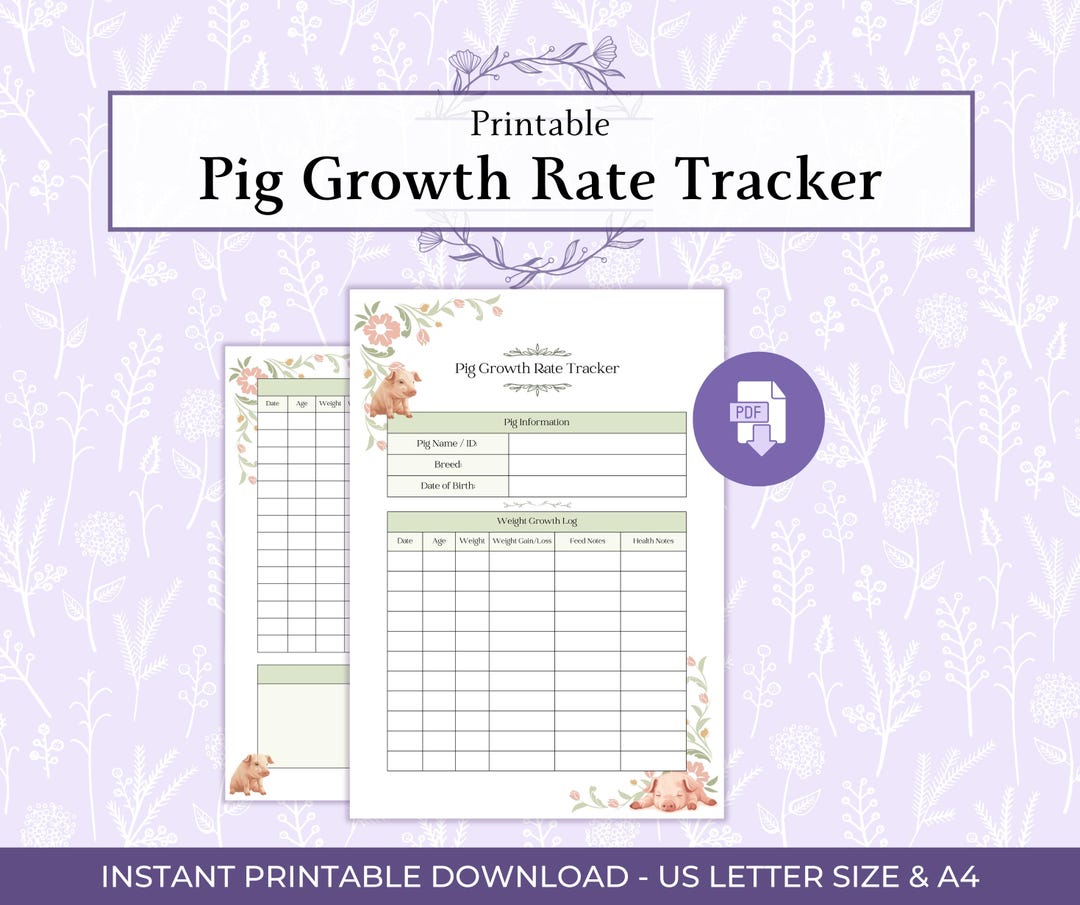 Pig Growth Rate Tracker Printable PDF, Swine Weight Log, Livestock ...