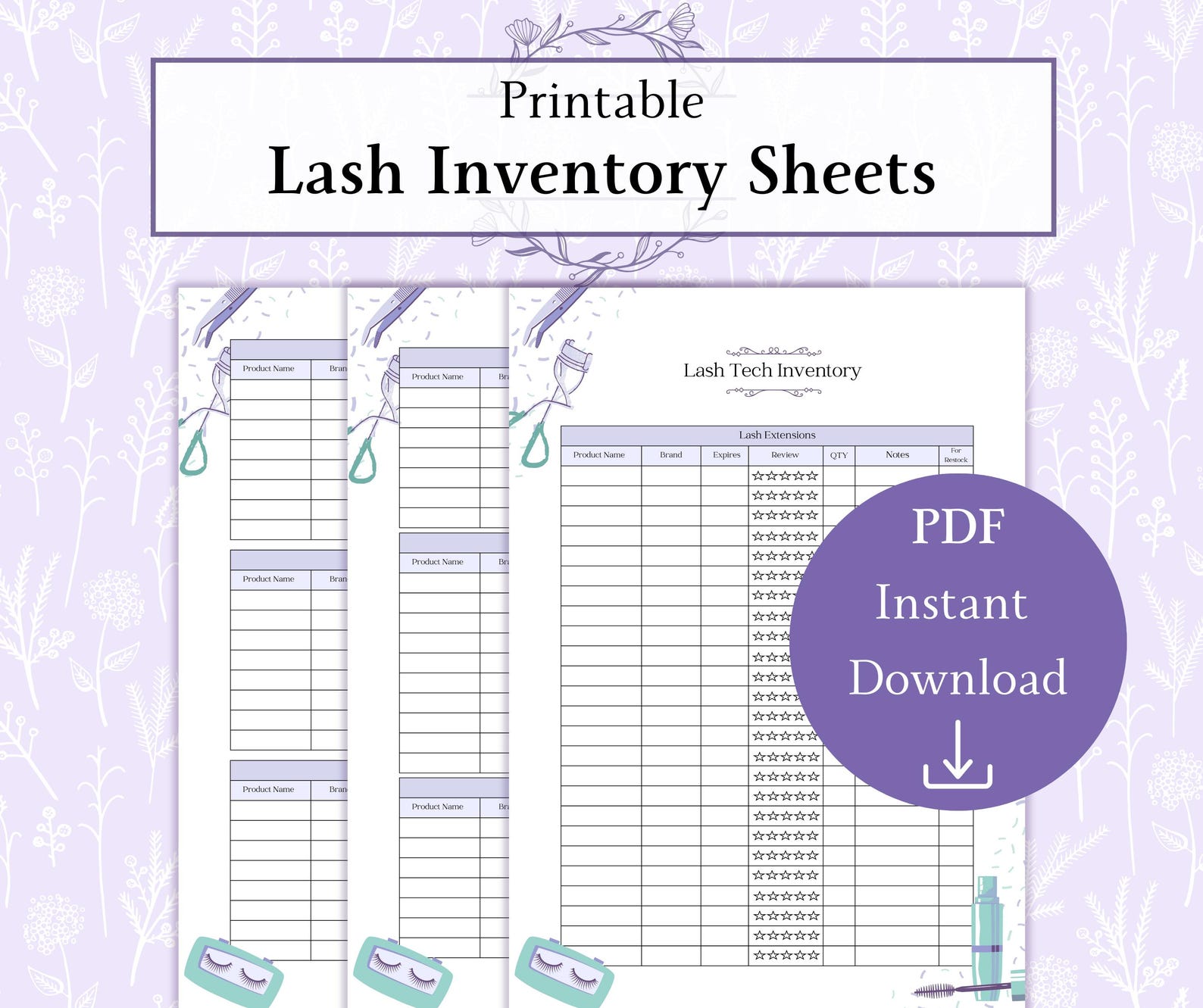Lash Tech Inventory Tracker Printable PDF | Lash Tech Forms | Eyelash ...