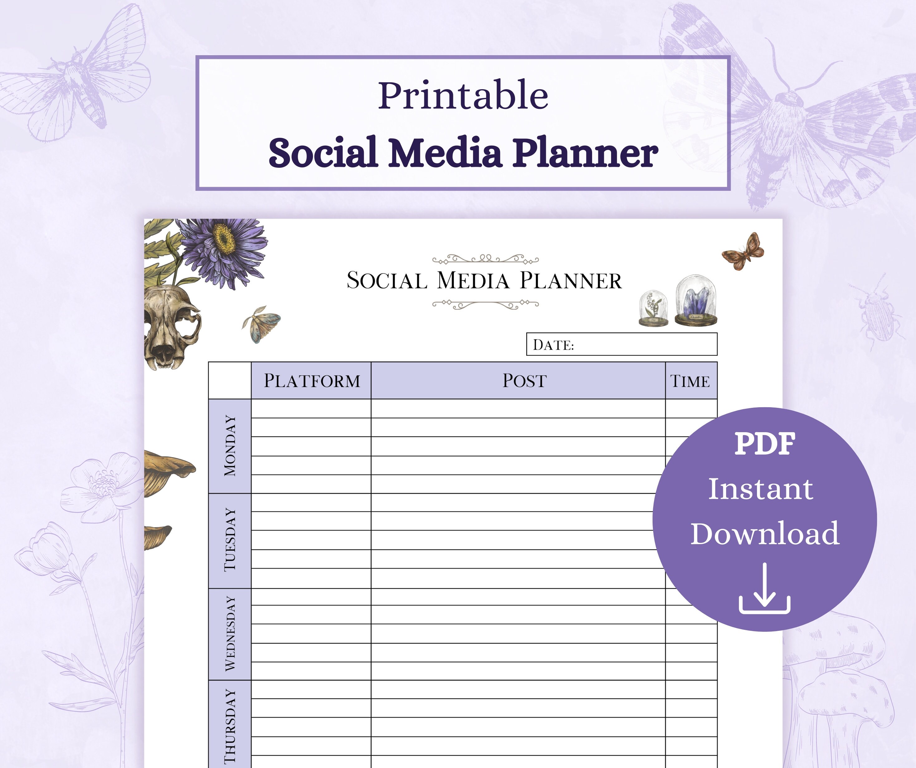 Social Media Planner Printable PDF | Content Planner | Witchy Planner ...