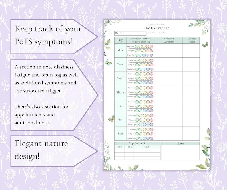 Pots Syndrome Tracker Printable PDF | Symptom Journal | Medical Tracker ...
