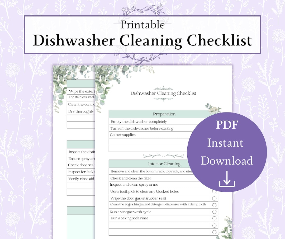 Dishwasher Cleaning Checklist Printable PDF, Commercial Dishwasher ...