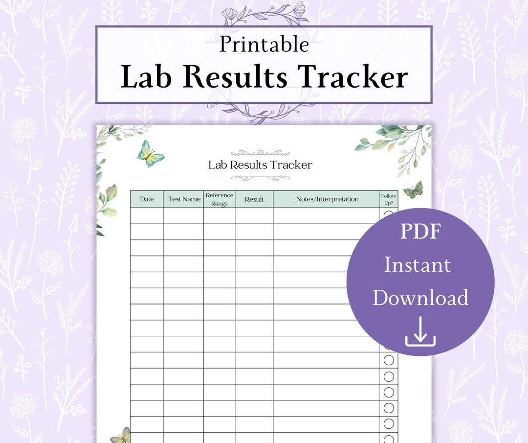 Lab Results Tracker Printable PDF | Lab Test Results | Lab Results ...