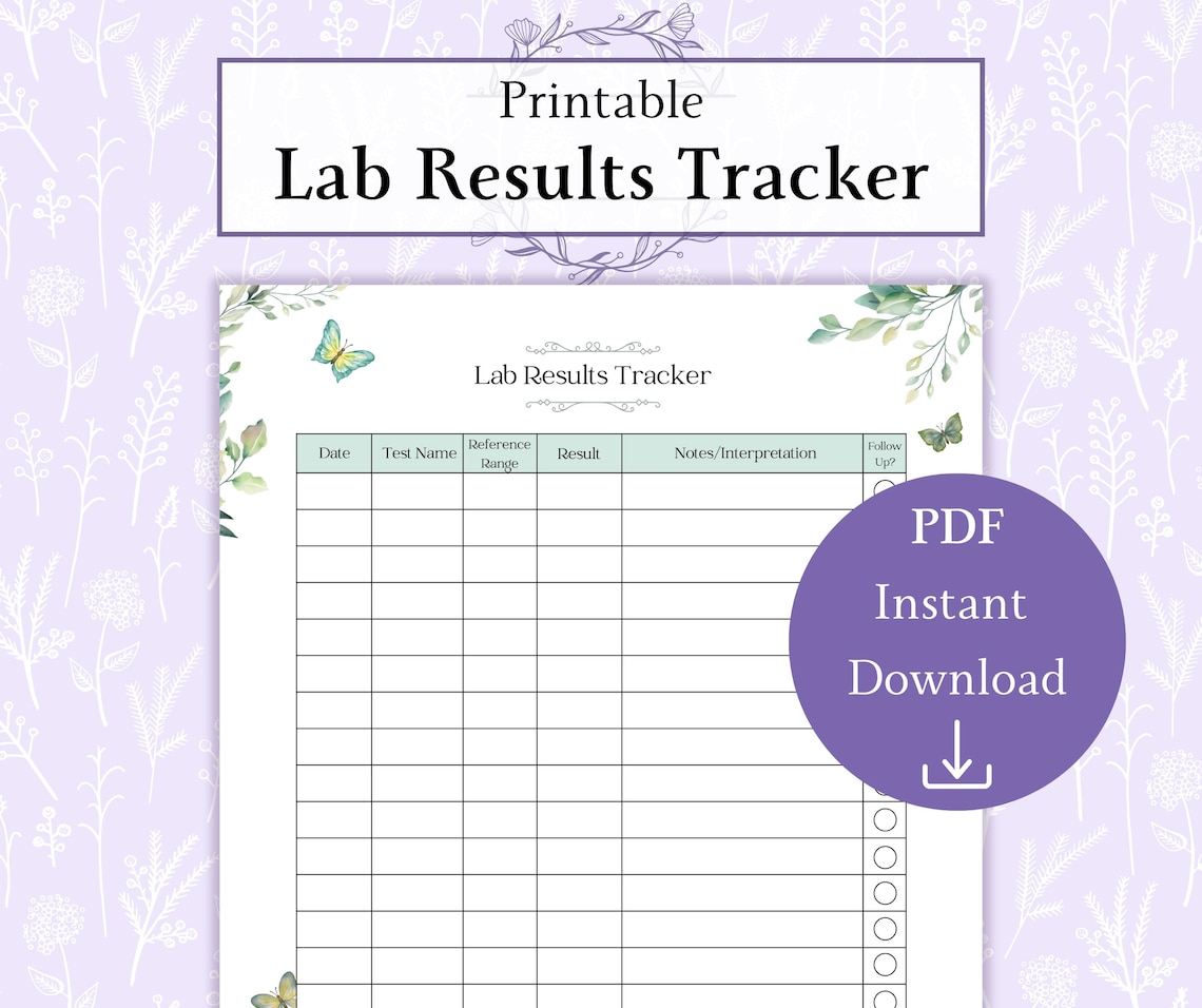 Lab Results Tracker Printable PDF | Lab Test Results | Lab Results ...