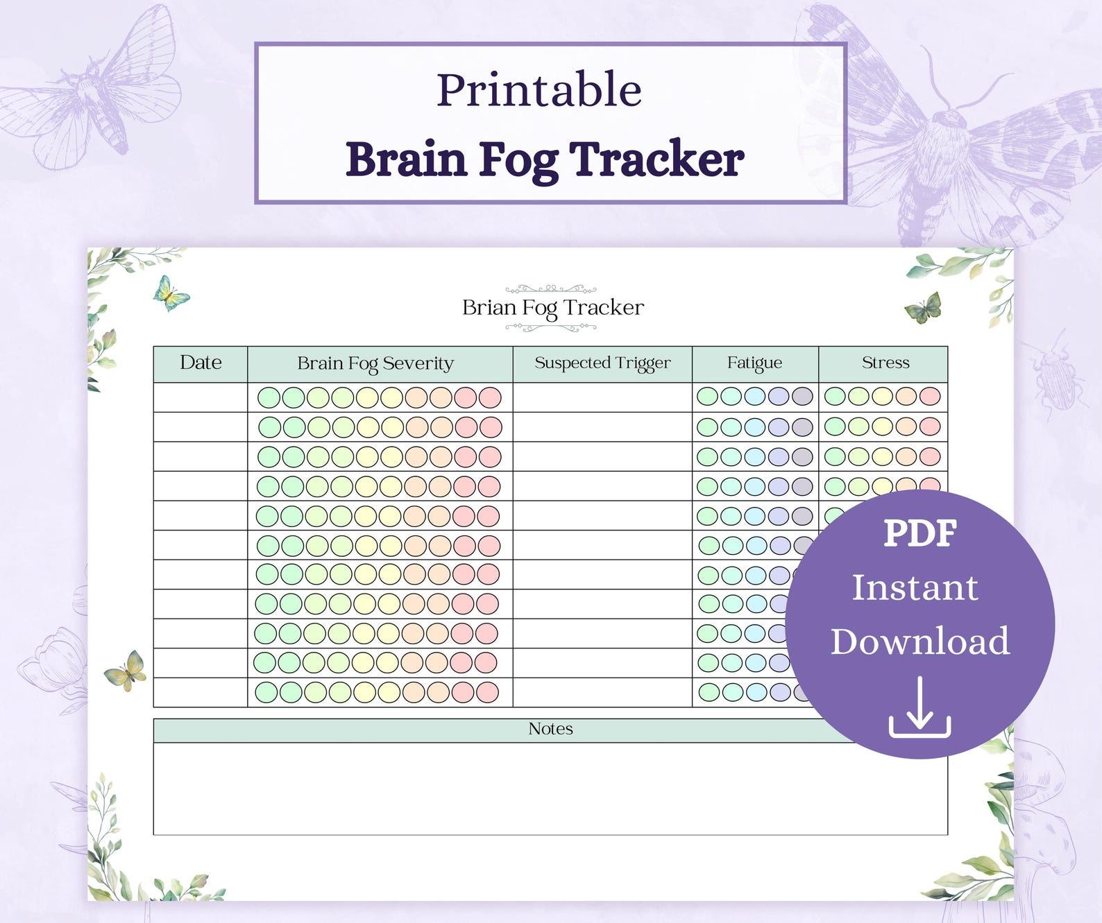 Brain Fog Tracker Printable PDF | Symptom Tracker | Brain Fog Log ...