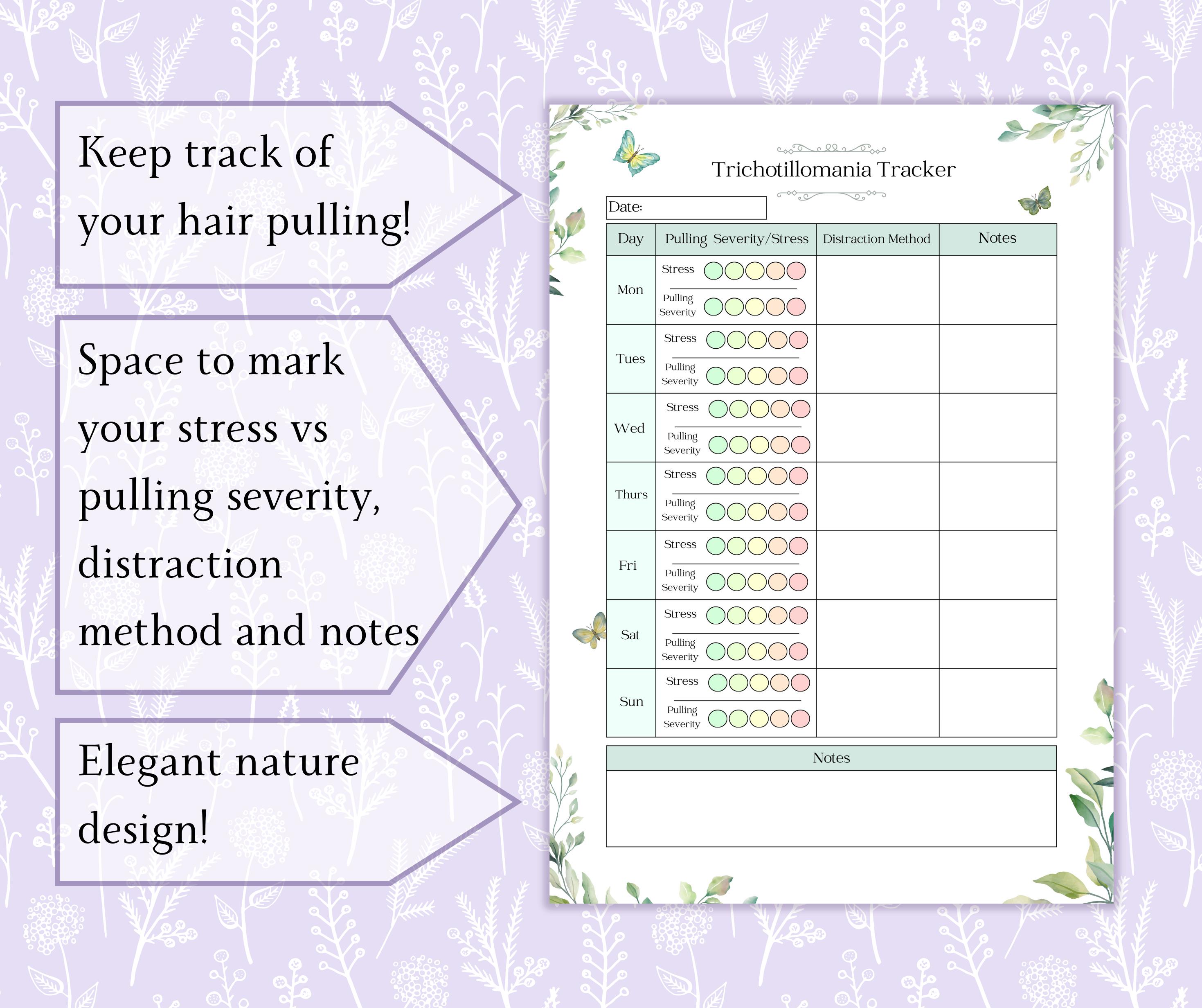 Trichotillomania Tracker Printable PDF | Hair Pulling Chart ...
