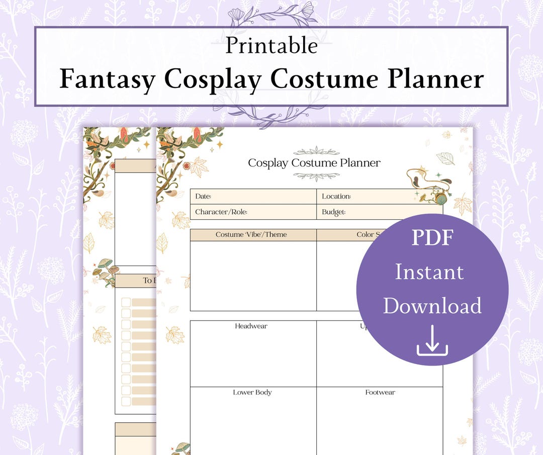 Fantasy Cosplay Planner Printable PDF, Cosplay Costume Planner, Cosplay ...