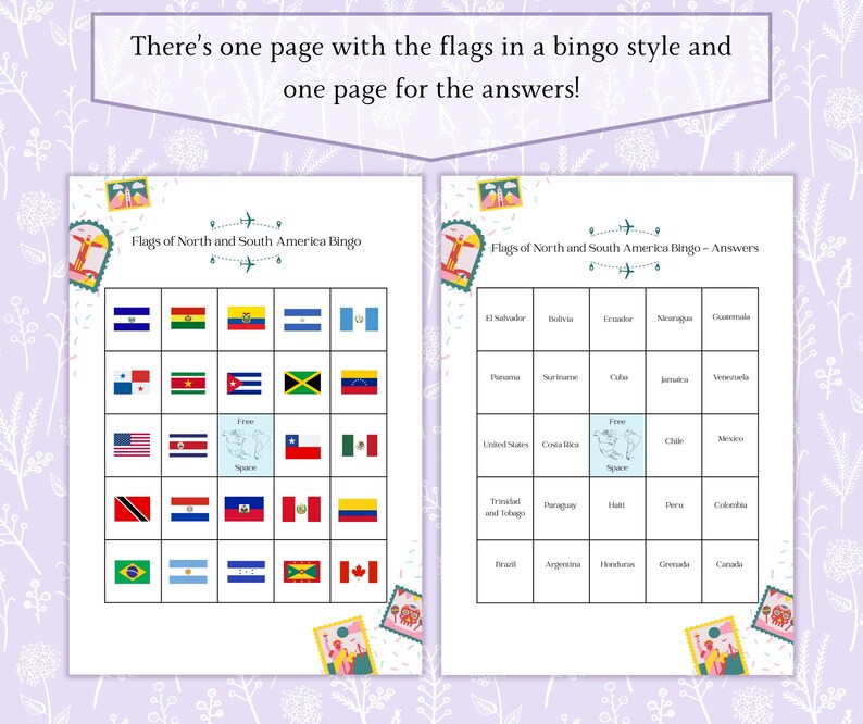 North and South America Flag Bingo Game Printable PDF, American ...