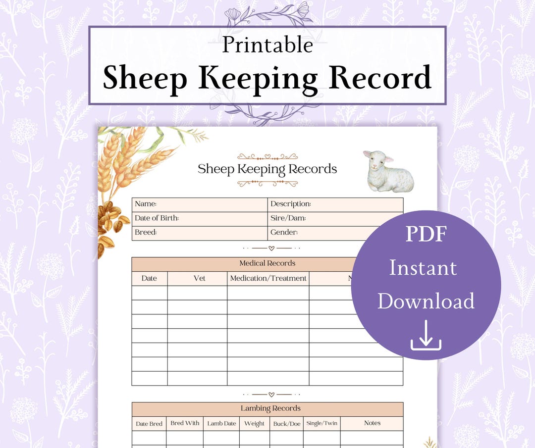 Sheep Keeping Records Sheet Printable PDF | Sheep Log Book | Livestock ...