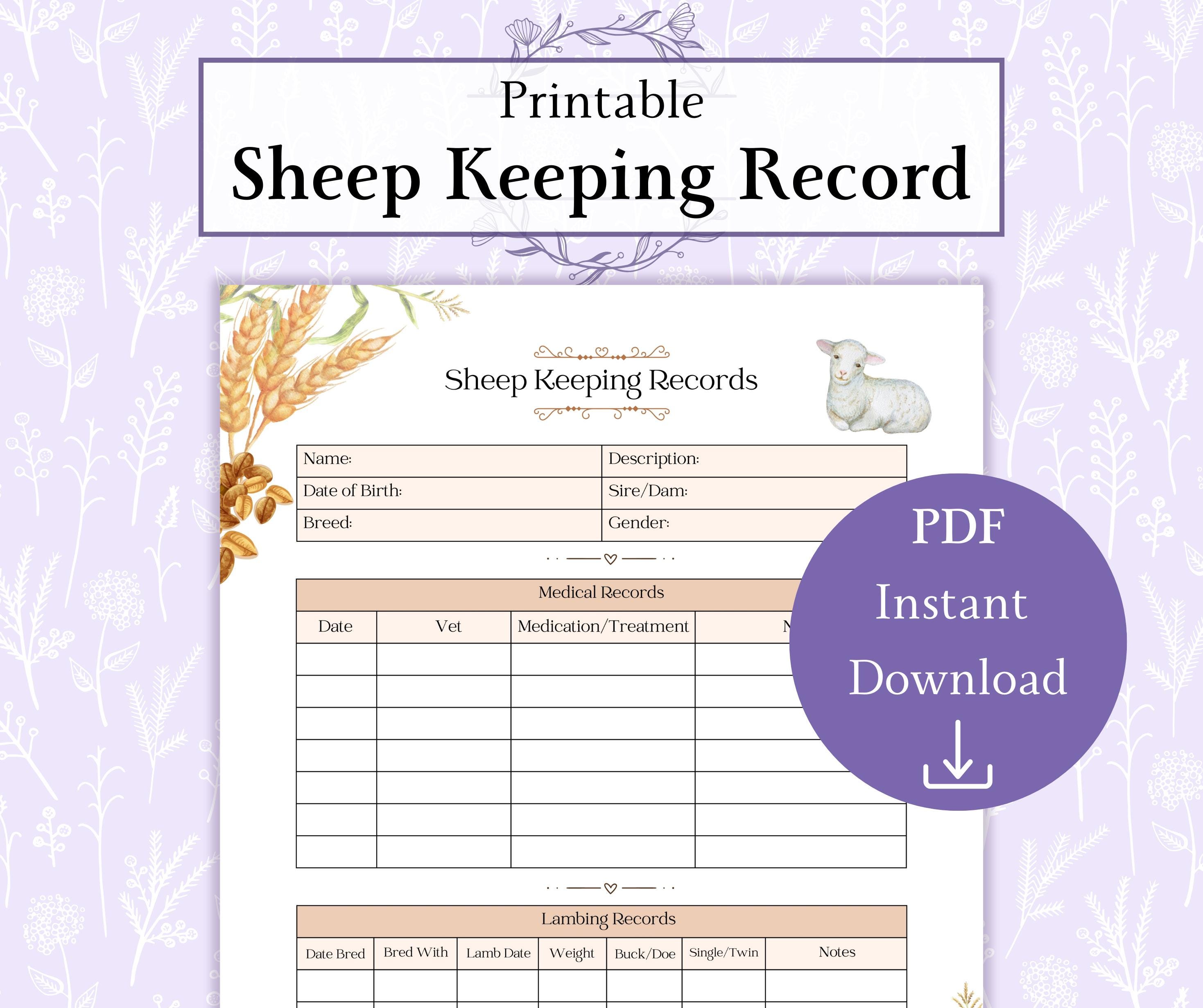 Sheep Keeping Records Sheet Printable PDF | Sheep Log Book | Livestock Records Log | Printable ...