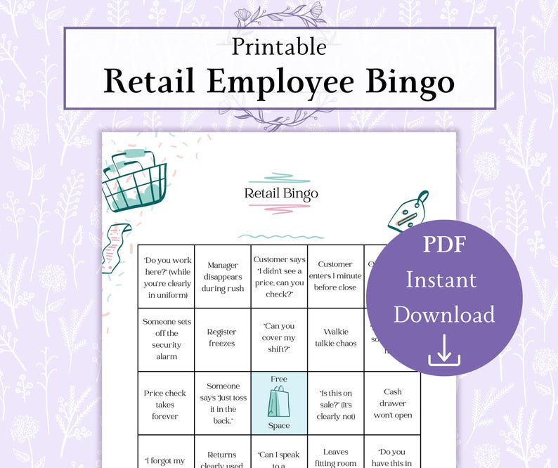 Retail Bingo Game Printable PDF | Retail Assistant Employee Bingo ...