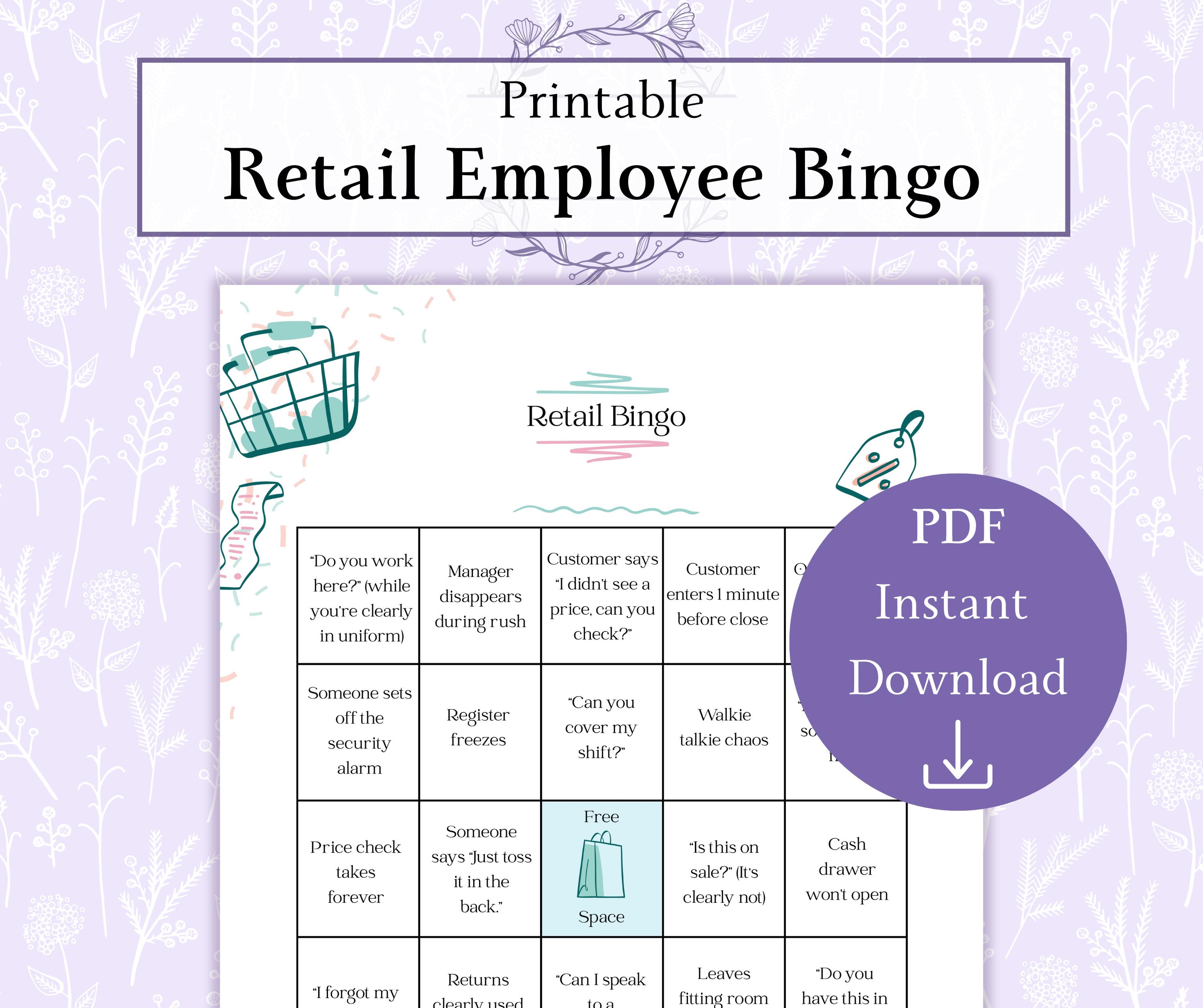 Retail Bingo Game Printable PDF | Retail Assistant Employee Bingo ...