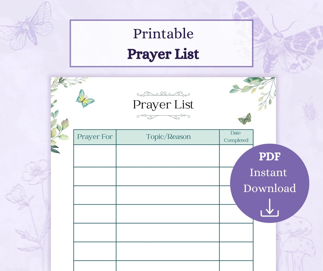 Prayer List Printable PDF | Worship Log | Prayer Journal | Bible Study ...