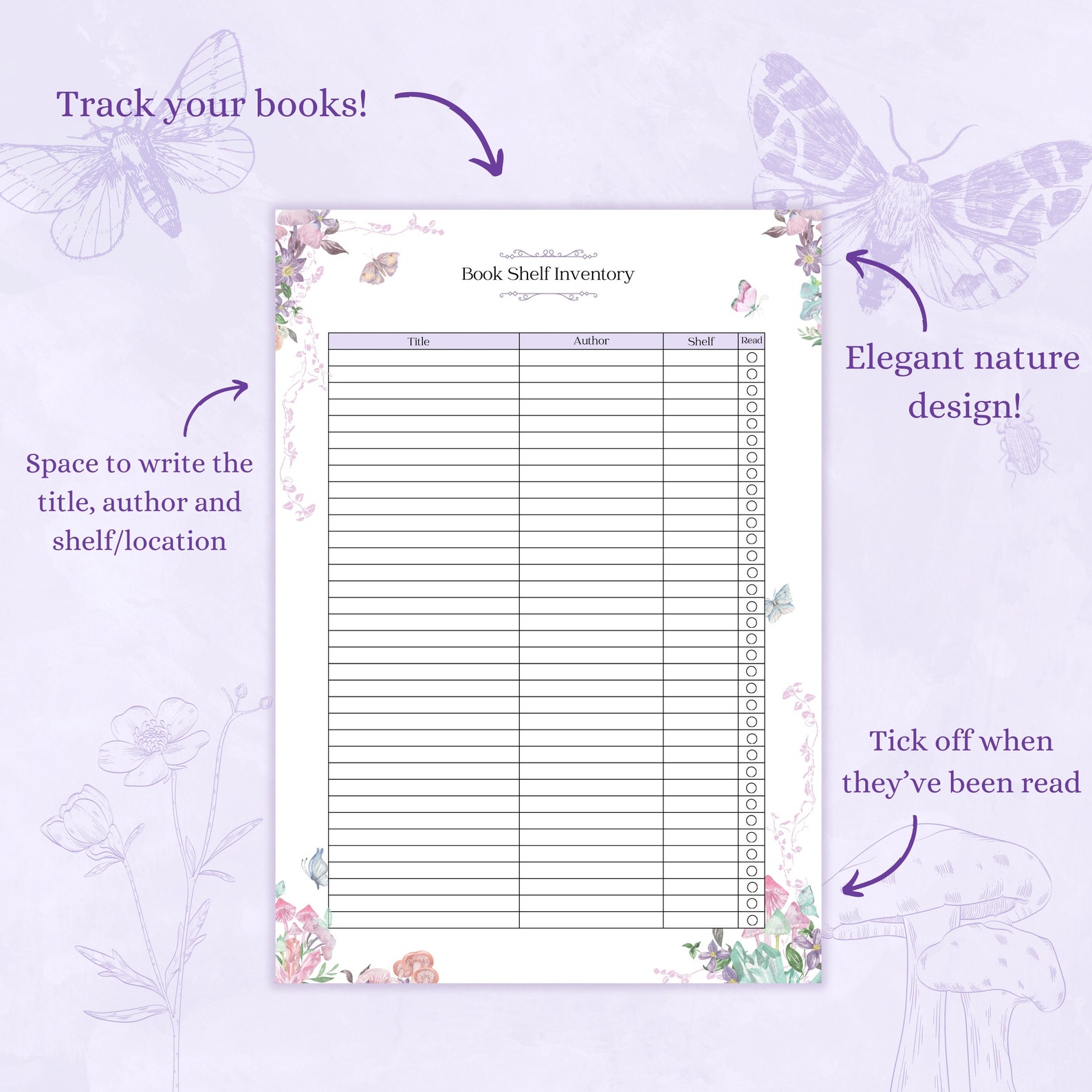 Book Shelf Inventory Printable PDF | Book Shelf Organizer | Reading Log ...