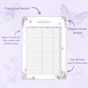 Book Shelf Inventory Printable PDF | Book Shelf Organizer | Reading Log ...