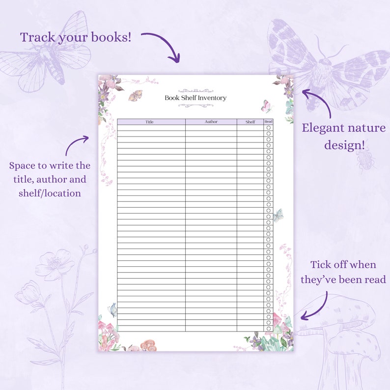 Book Shelf Inventory Printable PDF | Book Shelf Organizer | Reading Log ...