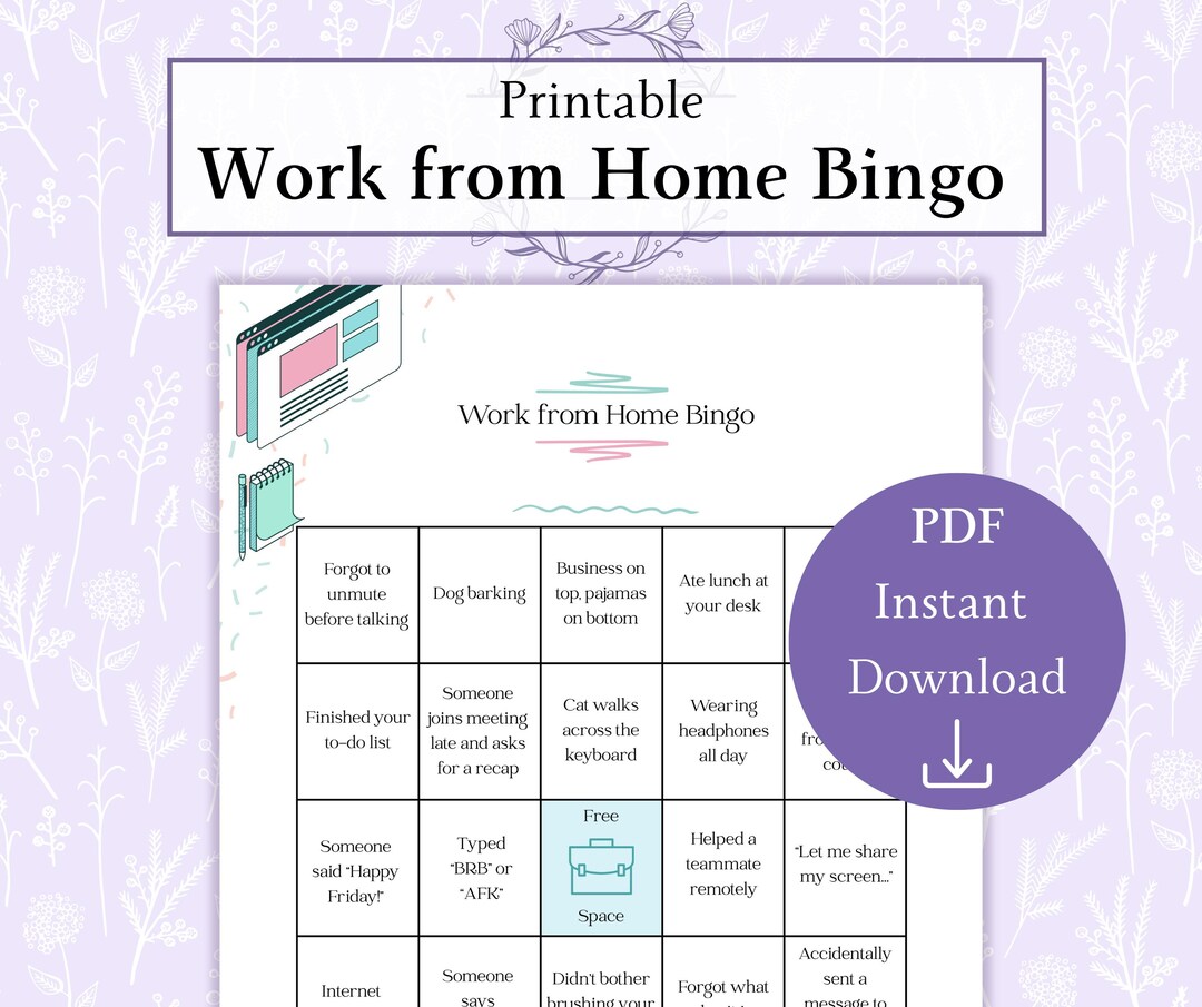 Work From Home Bingo Printable PDF | Remote Work Bingo | Employee Bingo ...