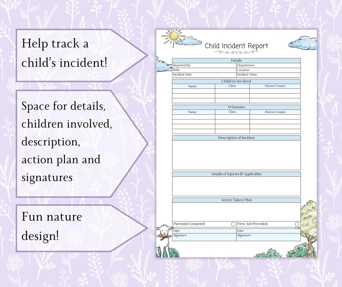 Child Incident Report Printable PDF | Daycare Ouch Report | Children's ...