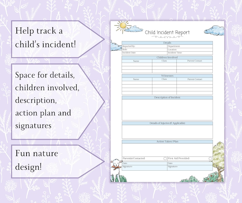 Child Incident Report Printable PDF | Daycare Ouch Report | Children's ...