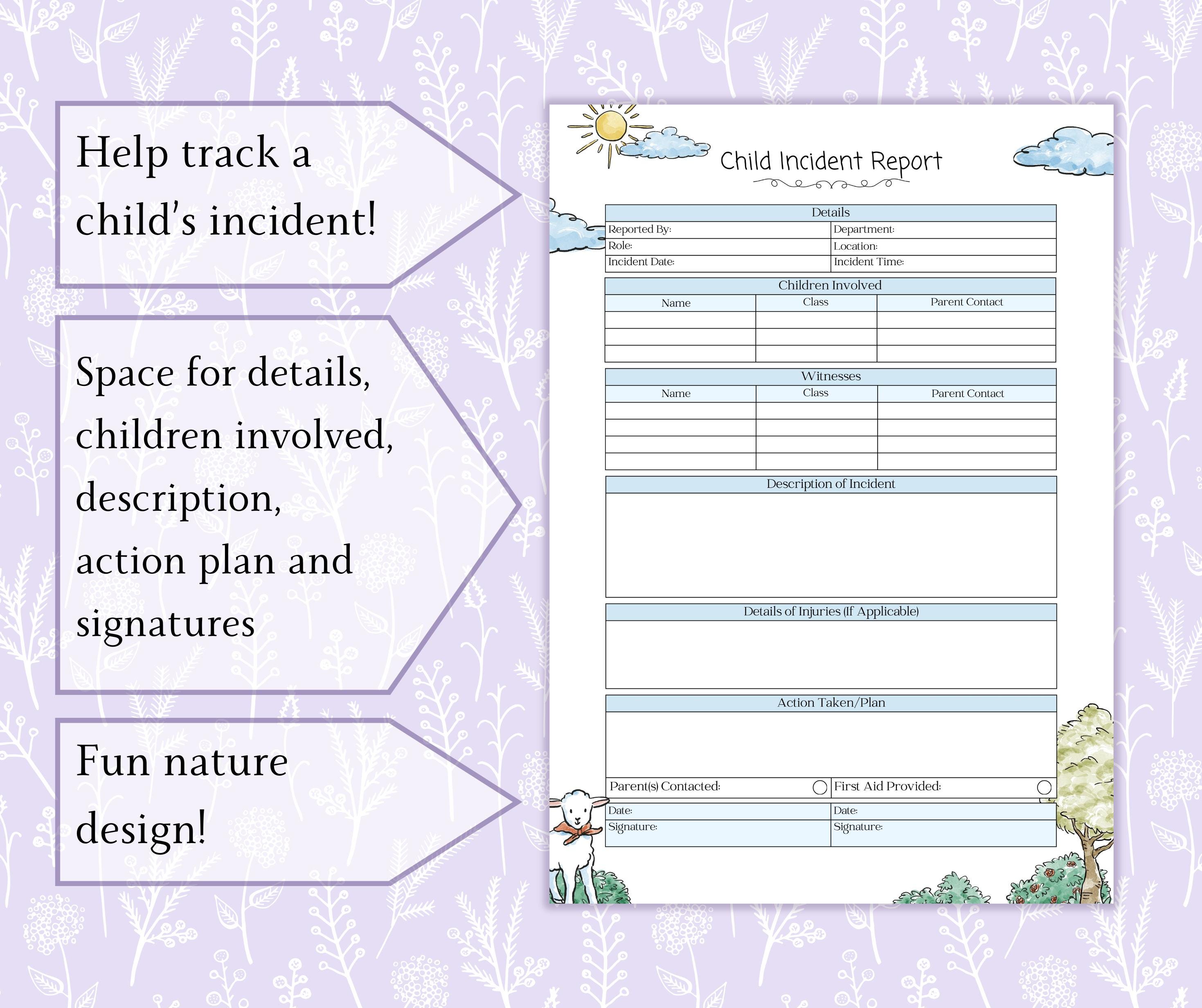 Child Incident Report Printable PDF | Daycare Ouch Report | Children's ...