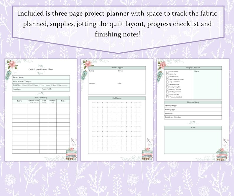 Quilters Bundle Printable PDF, Quilting Planner, Quilt Project ...