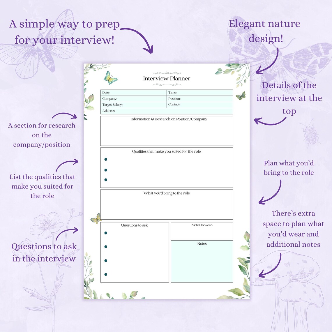 Job Interview Planner Printable PDF | Interview Tracker | Interview ...