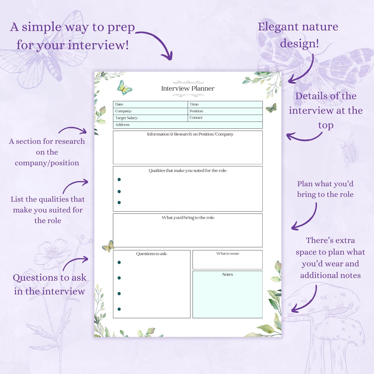 Job Interview Planner Printable PDF | Interview Tracker | Interview ...