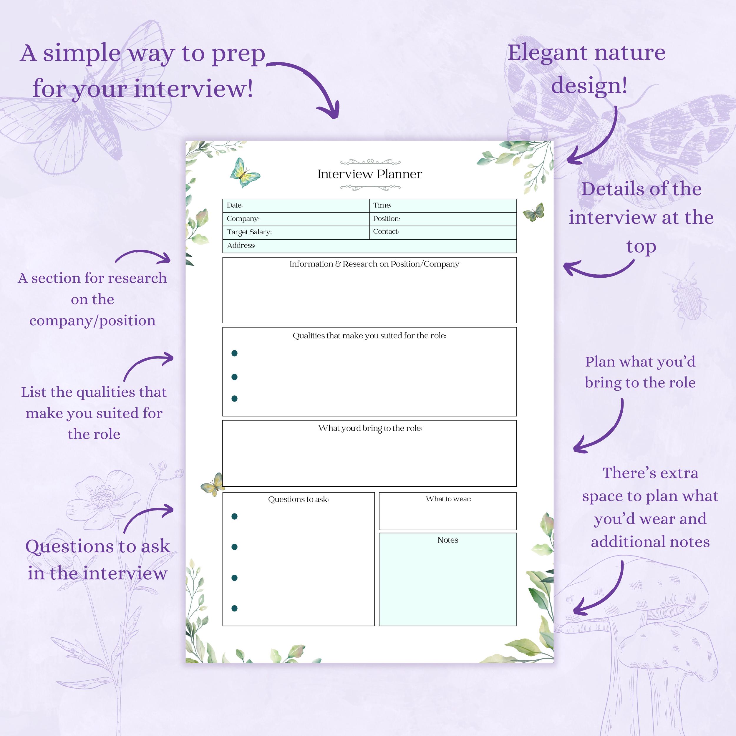 Job Interview Planner Printable PDF | Interview Tracker | Interview ...