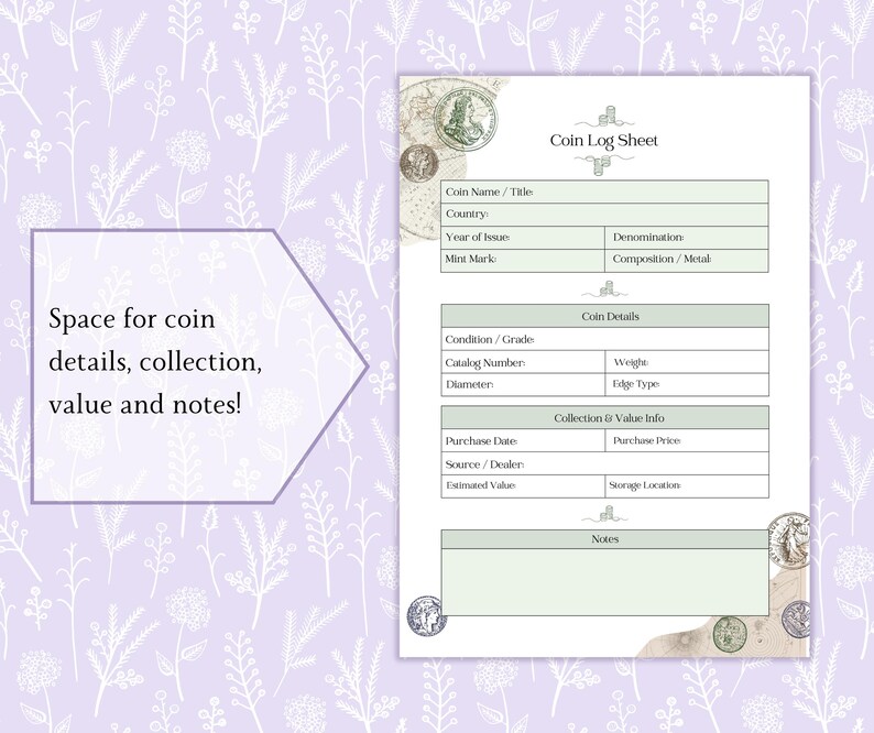 Coin Inventory Logbook Bundle Printable PDF, Coin Collection Log, Coin ...