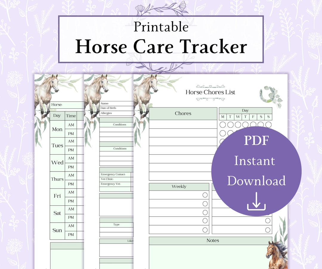 Basic Horse Care Tracker Bundle Printable PDF | Horse Feed Schedule ...