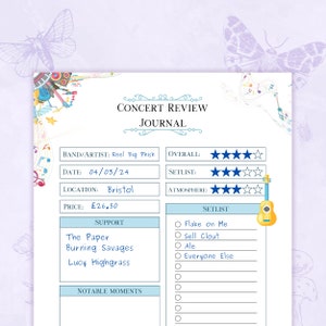Concert Journal Printable PDF | Gig Tracker | Concert Log | Gig Diary ...