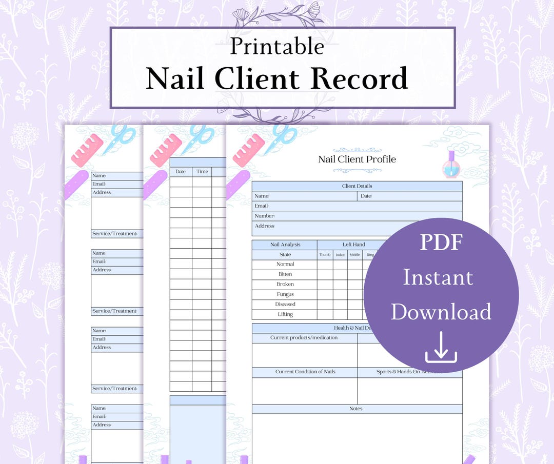 Nail Client Record Bundle Printable PDF | Nail Client Form | Nail Tech ...
