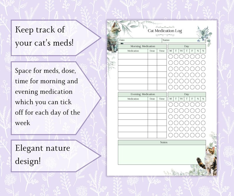 Cat Medication Log Printable PDF | Pet Health Log | Feline Medication ...