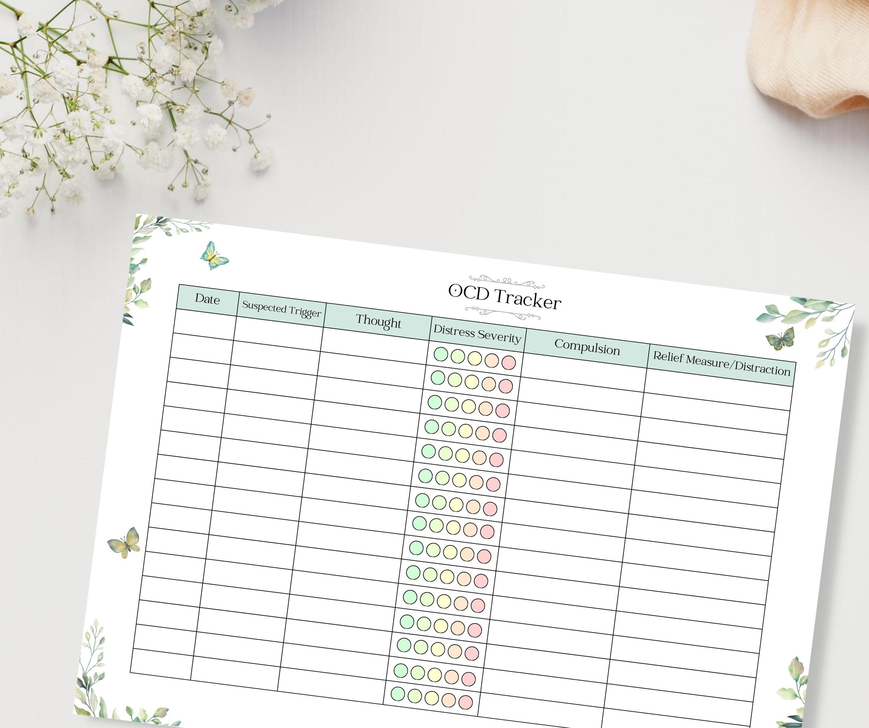 OCD Tracker Printable PDF | Symptom Tracker | OCD Symptoms | Trigger ...