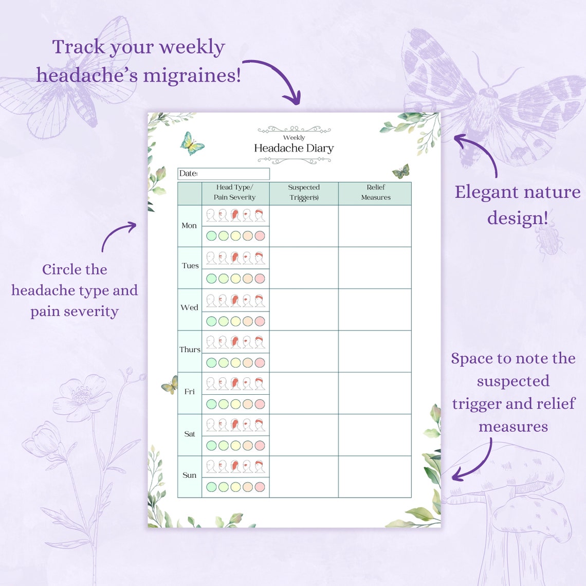 Headache Diary Printable PDF | Weekly Migraine Tracker | Symptom ...