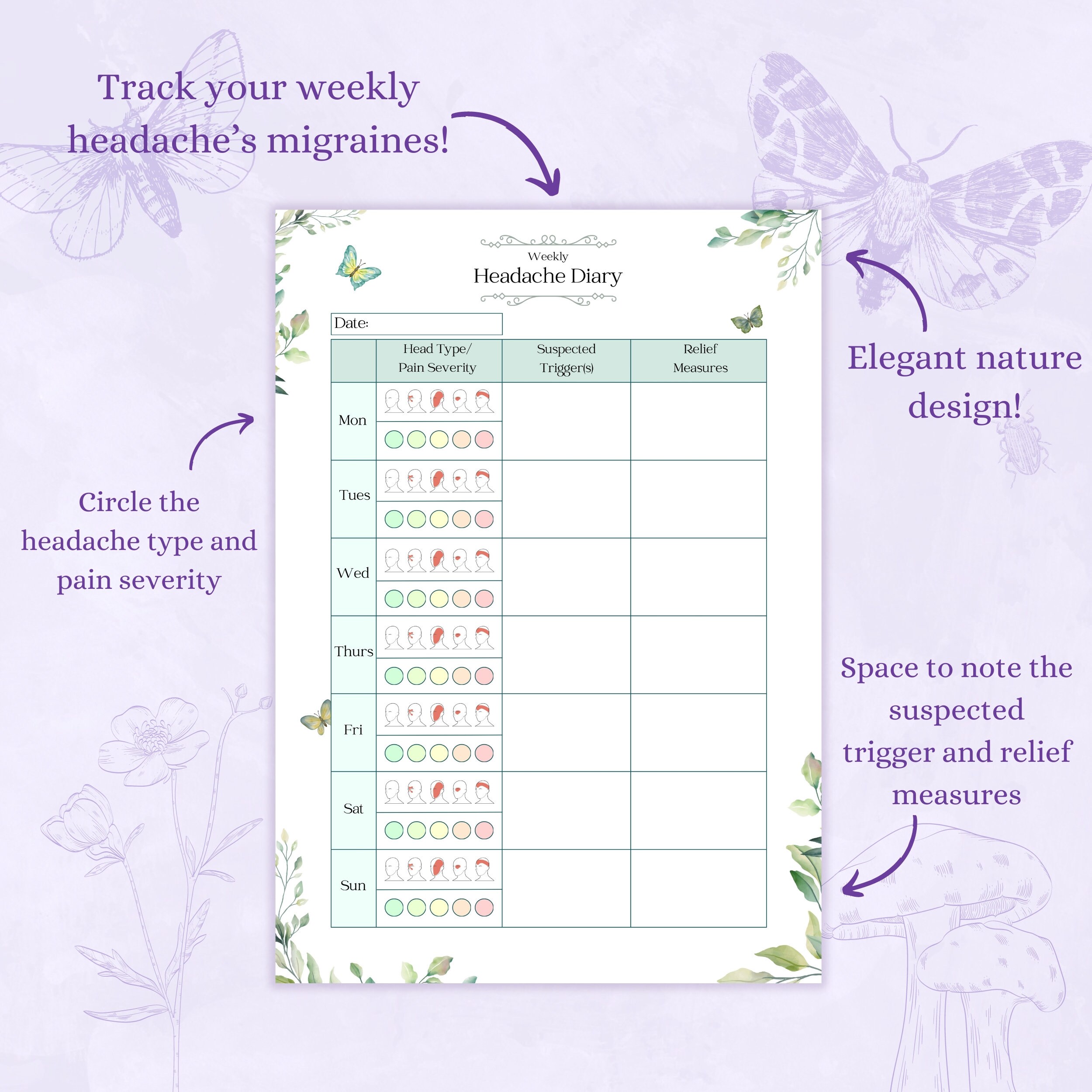 Headache Diary Printable PDF | Weekly Migraine Tracker | Symptom ...