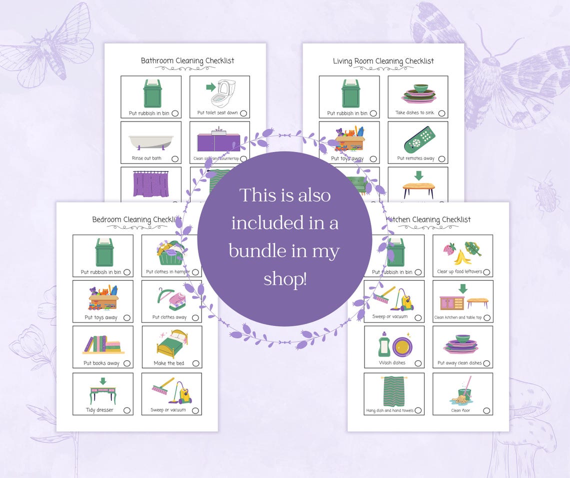 Kitchen Picture Chore Chart for Kids Printable PDF | Kitchen Cleaning ...
