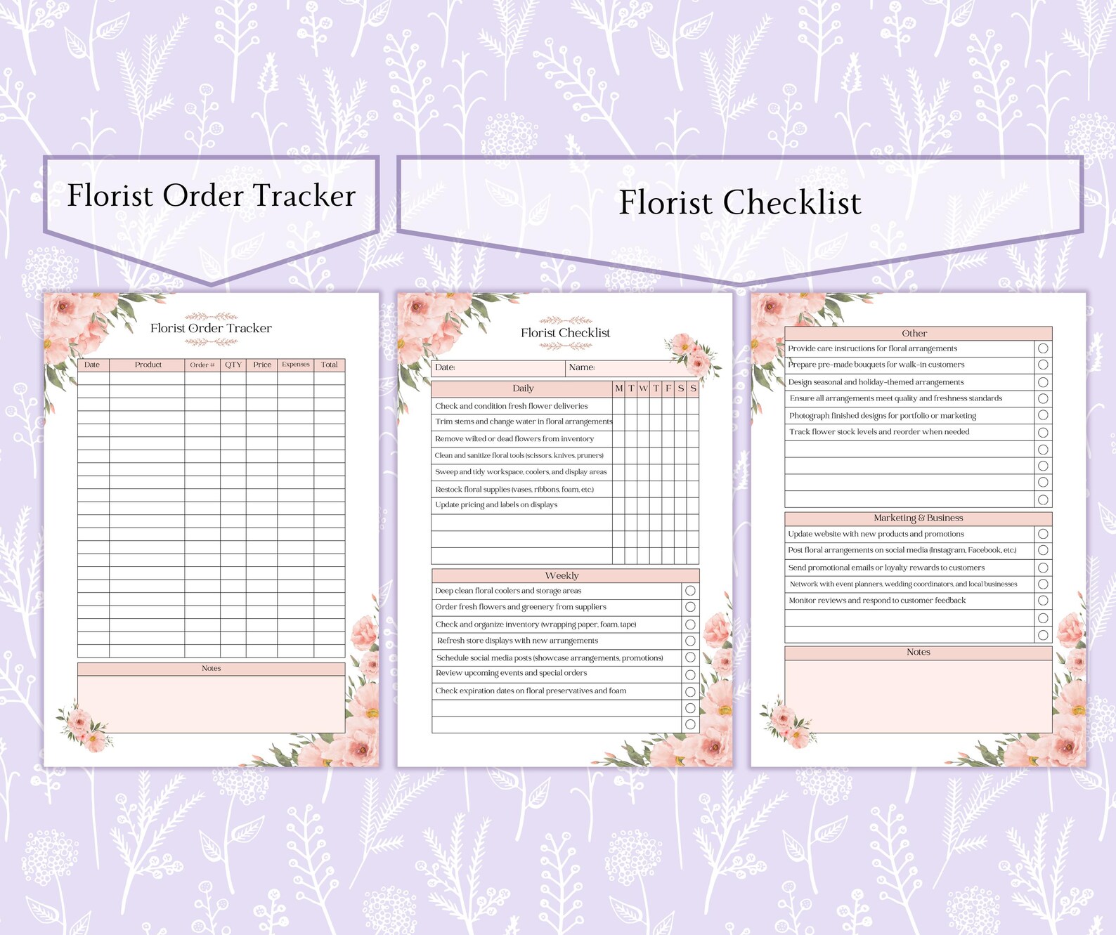 Floristry Tracking Bundle Printable PDF | Florist Checklist | Florist ...