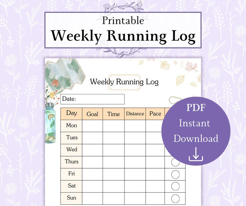 Weekly Running Log Printable PDF | Running Chart | Running Logbook ...