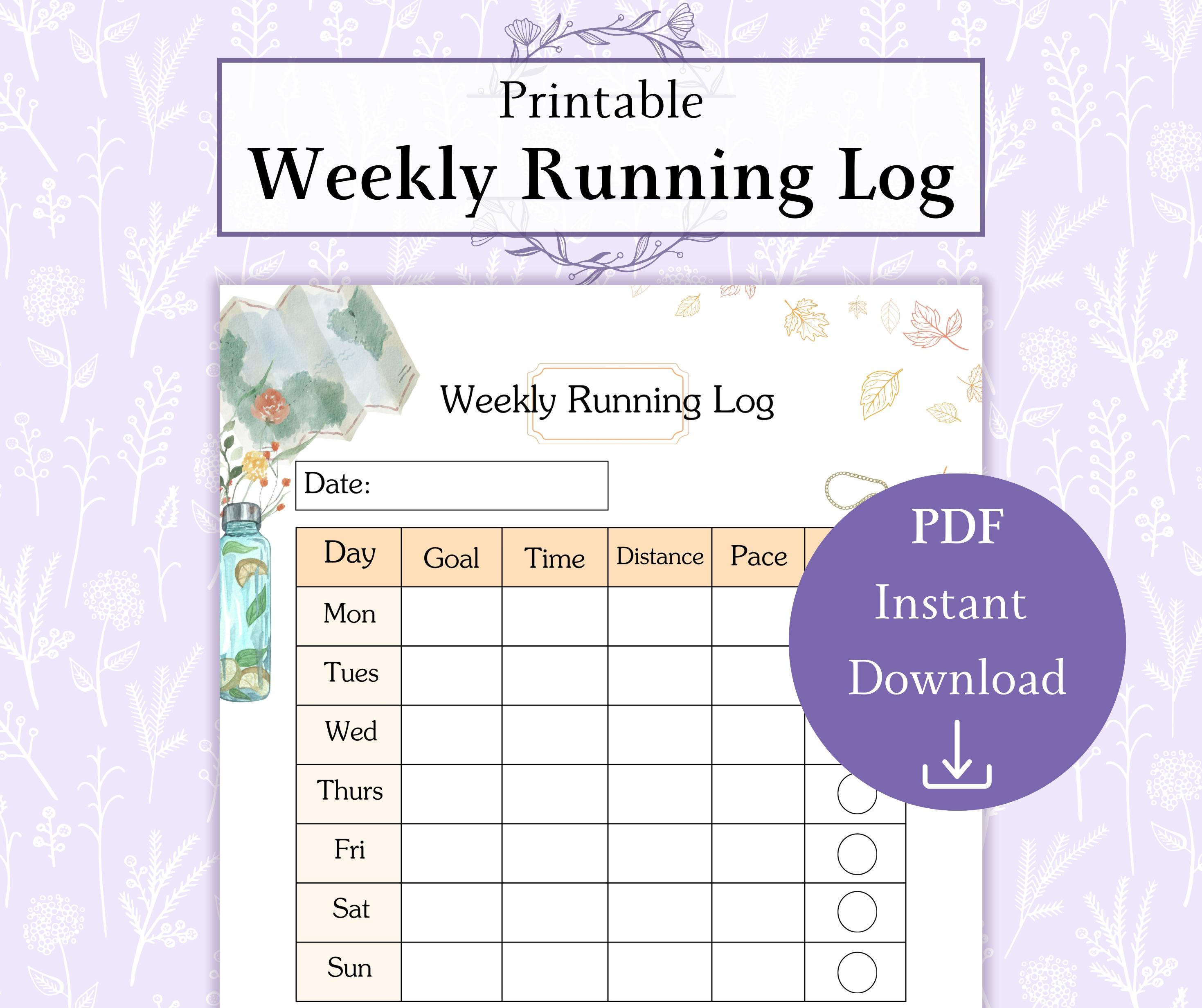 Weekly Running Log Printable PDF | Running Chart | Running Logbook ...