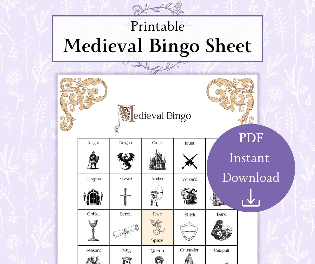Medieval Bingo Sheet Printable PDF, Renaissance Fair Game, Historical ...