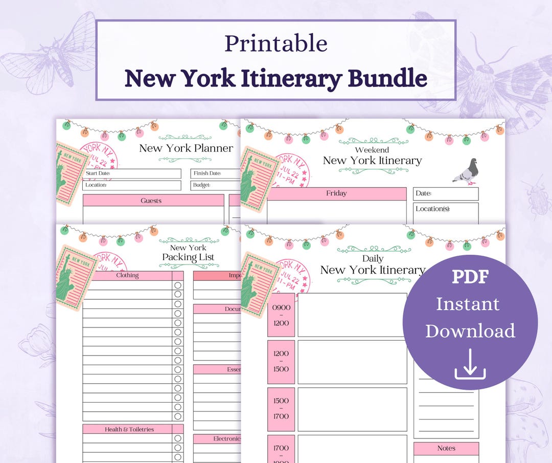New York Itinerary Bundle Printable PDF | Travel Itinerary | Girls Trip ...