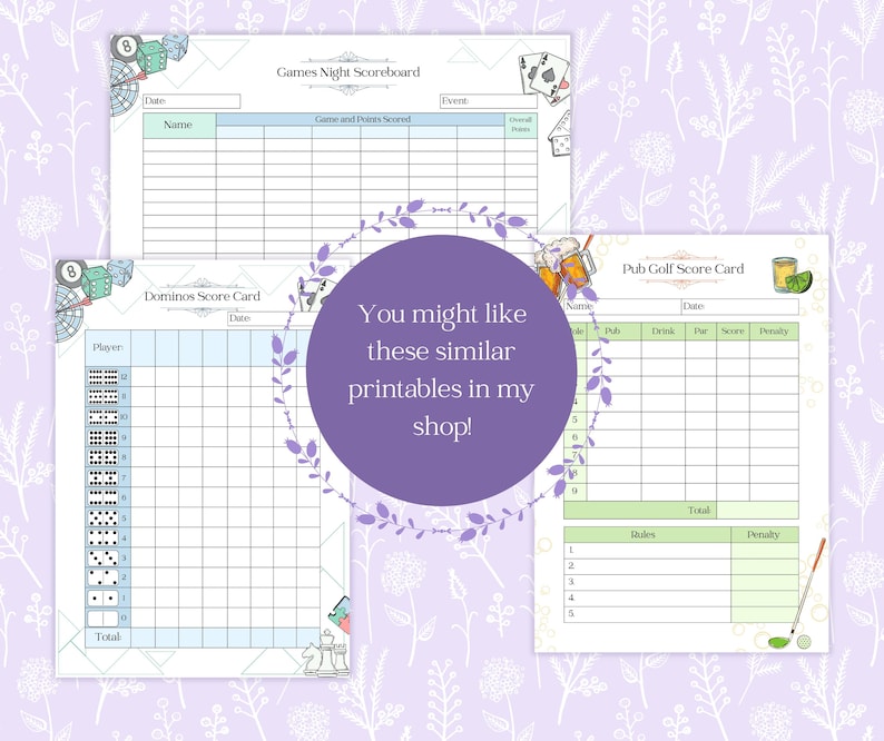 Games Scoreboard Printable PDF | Games Ranking | Board Game Party Sheet ...