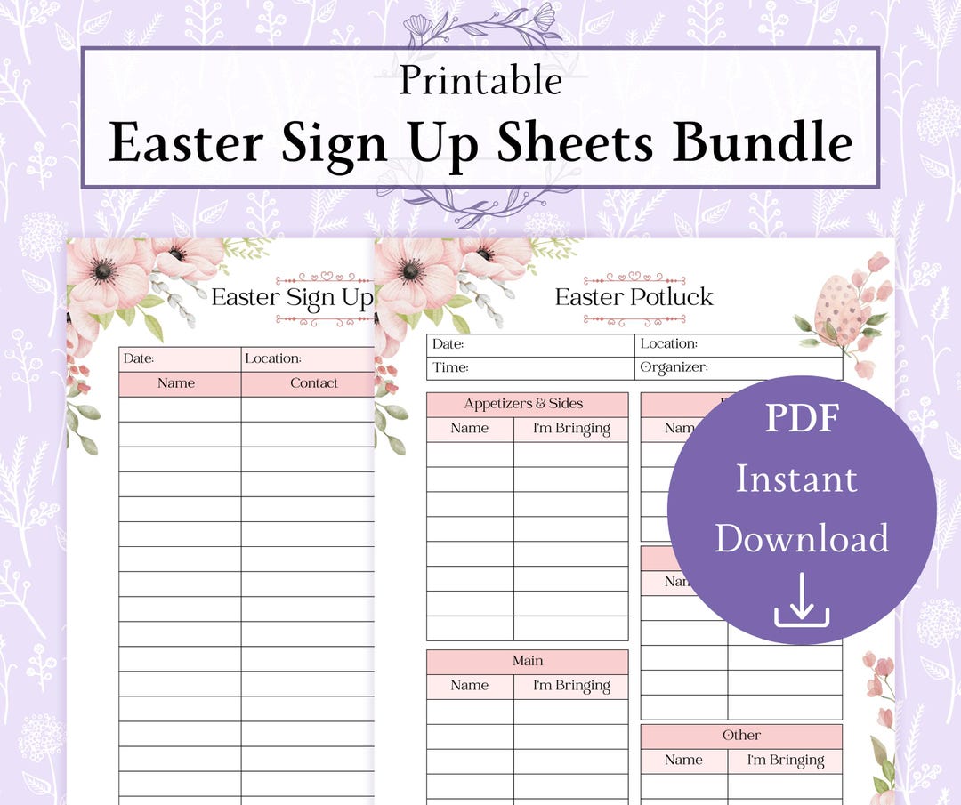 Easter Sign up Bundle Printable PDF | Easter Potluck Form | Sign up ...