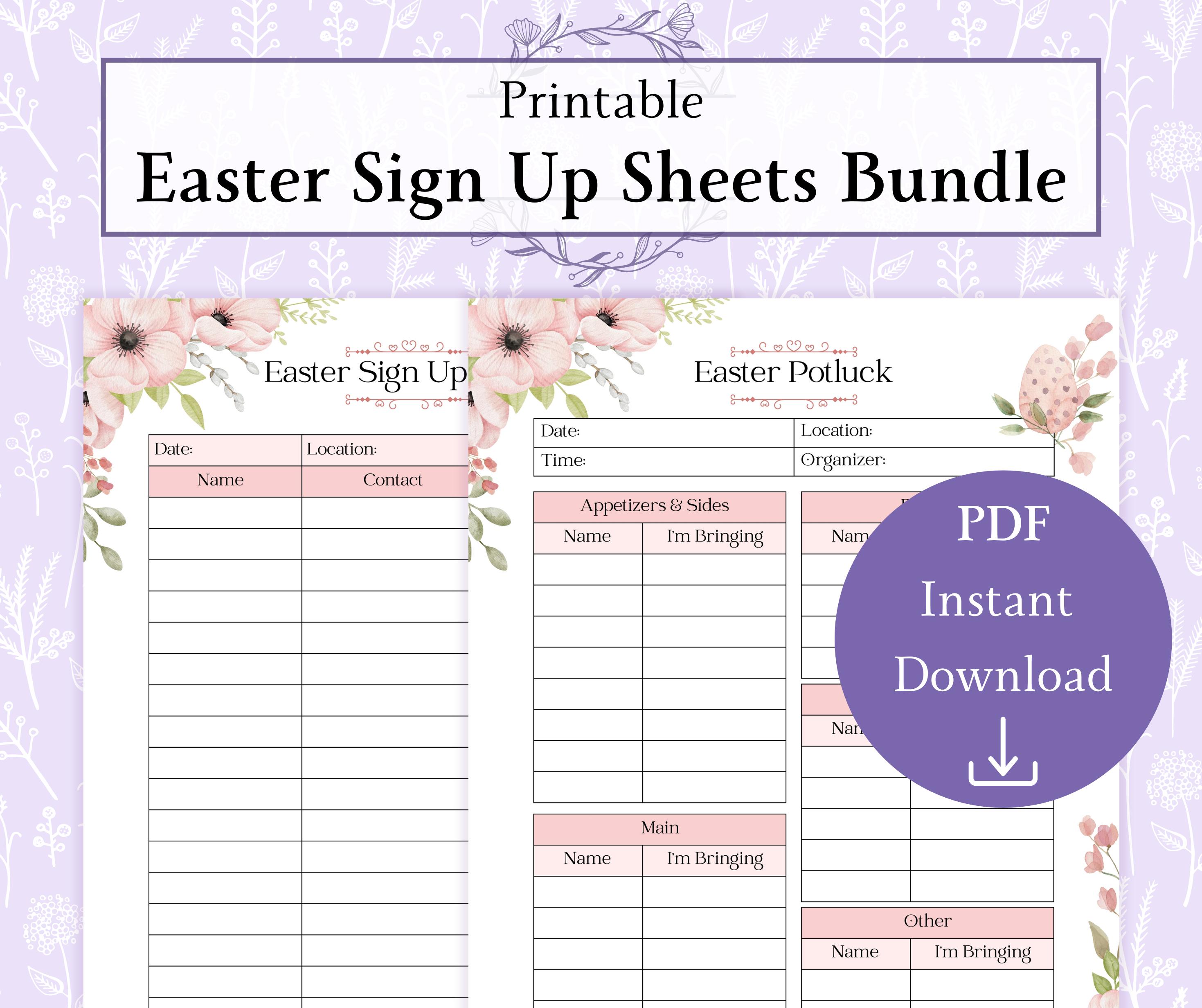 Easter Sign up Bundle Printable PDF | Easter Potluck Form | Sign up ...