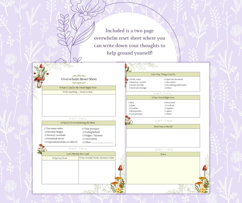 ADHD Overwhelm Reset Sheet Printable PDF, Burnout Recovery Printable ...