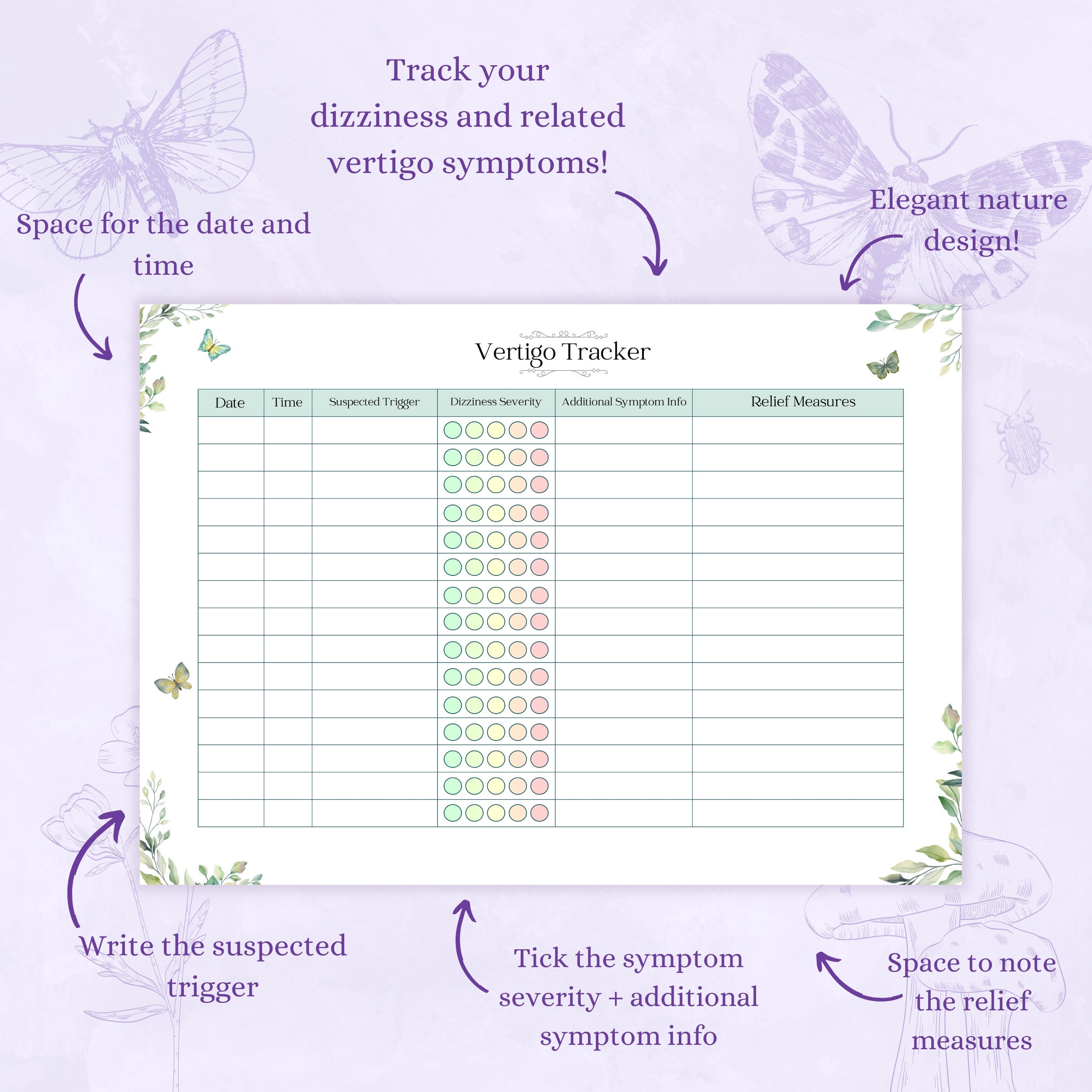 Vertigo Tracker Printable PDF | Symptom Tracker | Vertigo Log | Chronic ...